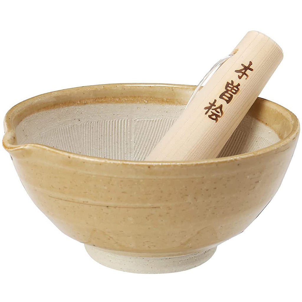 TIKUSAN Ceramic Ripple Ridge Mortar & Pestle (Suribachi & Surikogi) Se – Tikusan Japan Store